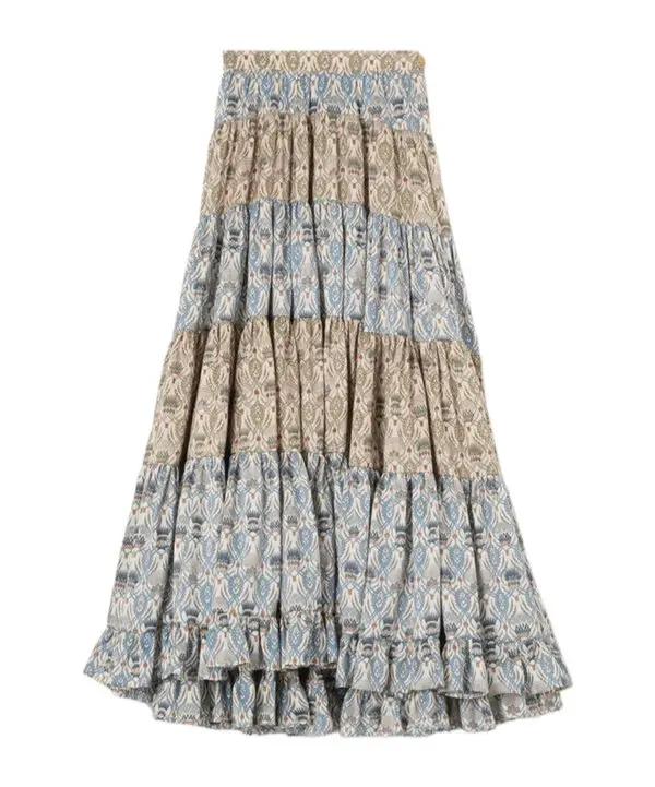 Loro Piana Herta Tiered Printed Skirt - Gray