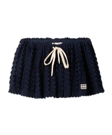 Miu Miu Cotton Mini Skirt With Drawstring And Logo Detail