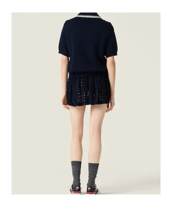 Miu Miu Cotton Mini Skirt With Drawstring And Logo Detail
