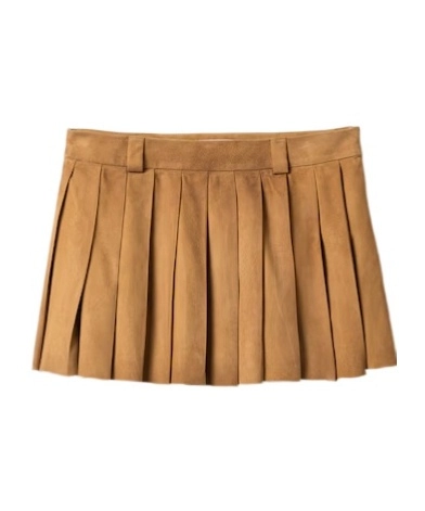 Miu Miu Pleated Waxed Suede Mini Skirt - Brown