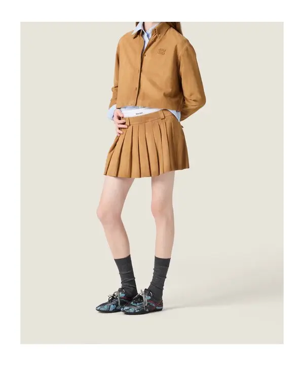 Miu Miu Pleated Waxed Suede Mini Skirt - Brown