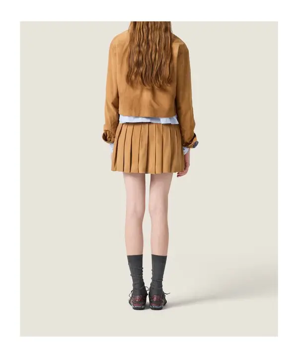 Miu Miu Pleated Waxed Suede Mini Skirt - Brown