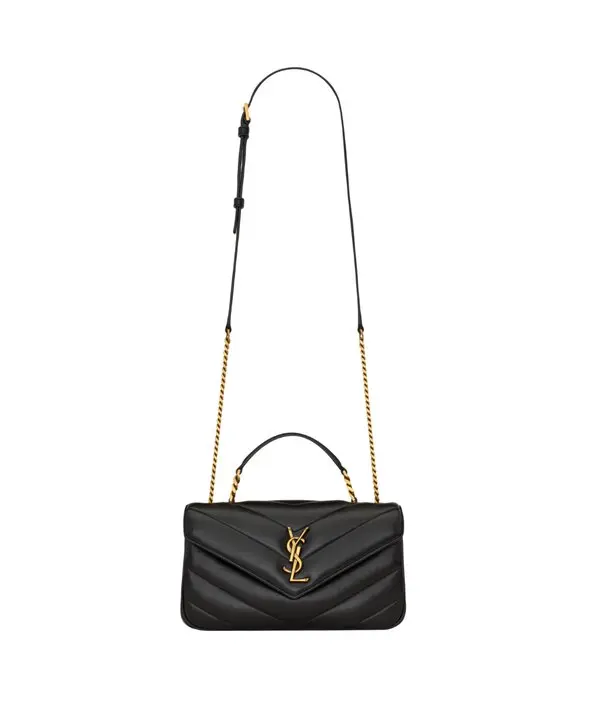 Saint Laurent Leather Flap Shoulder Bag With Metal Chain - Black