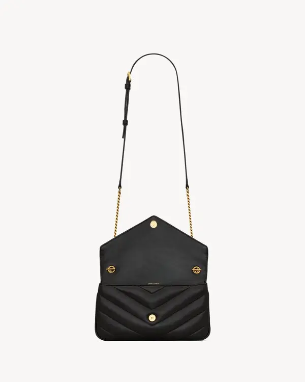 Saint Laurent Leather Flap Shoulder Bag With Metal Chain - Black