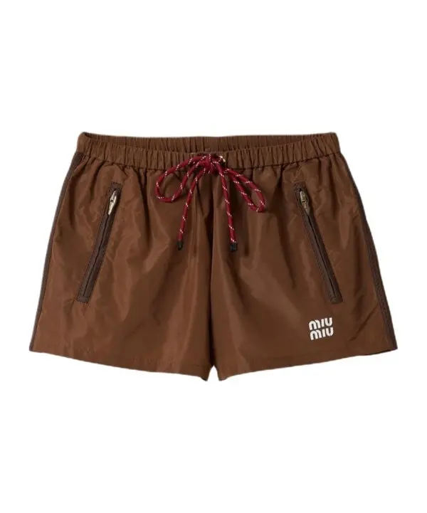 Miu Miu Logo Embroidered Drawstring Shorts - Cocoa Brown