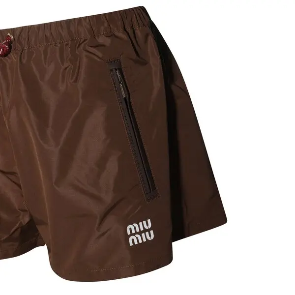 Miu Miu Logo Embroidered Drawstring Shorts - Cocoa Brown