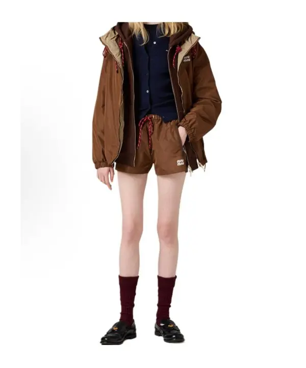 Miu Miu Logo Embroidered Drawstring Shorts - Cocoa Brown