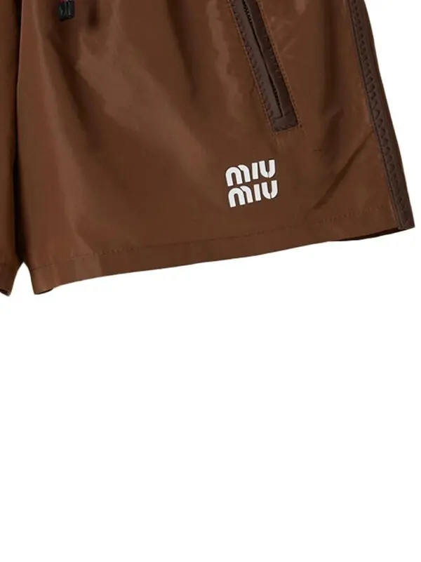 Miu Miu Logo Embroidered Drawstring Shorts - Cocoa Brown