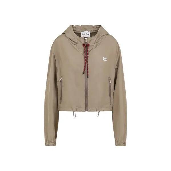 Miu Miu Technical Fabric Hooded Blouson Jacket - Clay Gray