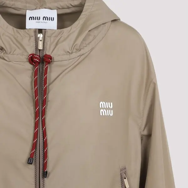 Miu Miu Technical Fabric Hooded Blouson Jacket - Clay Gray