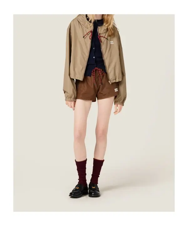 Miu Miu Technical Fabric Hooded Blouson Jacket - Clay Gray