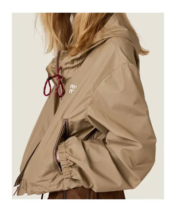 Miu Miu Technical Fabric Hooded Blouson Jacket - Clay Gray
