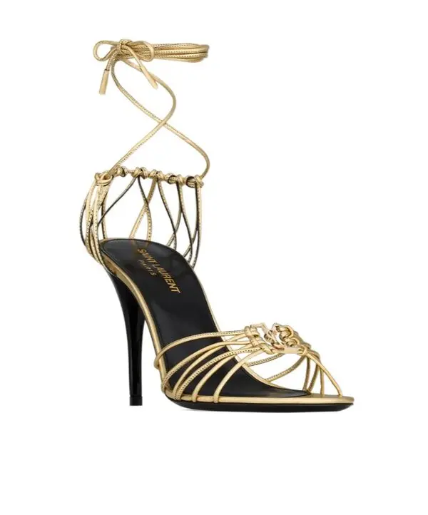 Saint Laurent Babylone Metallic Effect Lace-up Sandals
