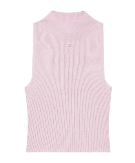 COURREGES Mock Neck Cropped Ribbed Tank Top - Salt Pink