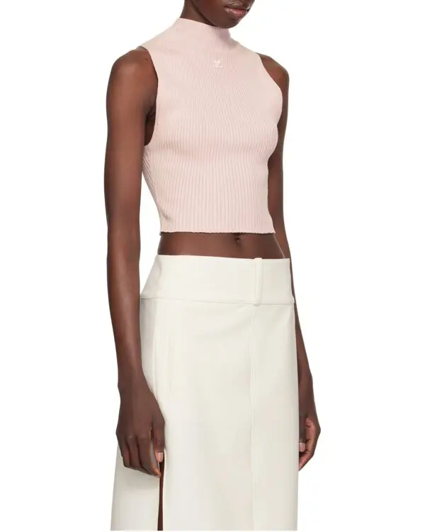COURREGES Mock Neck Cropped Ribbed Tank Top - Salt Pink