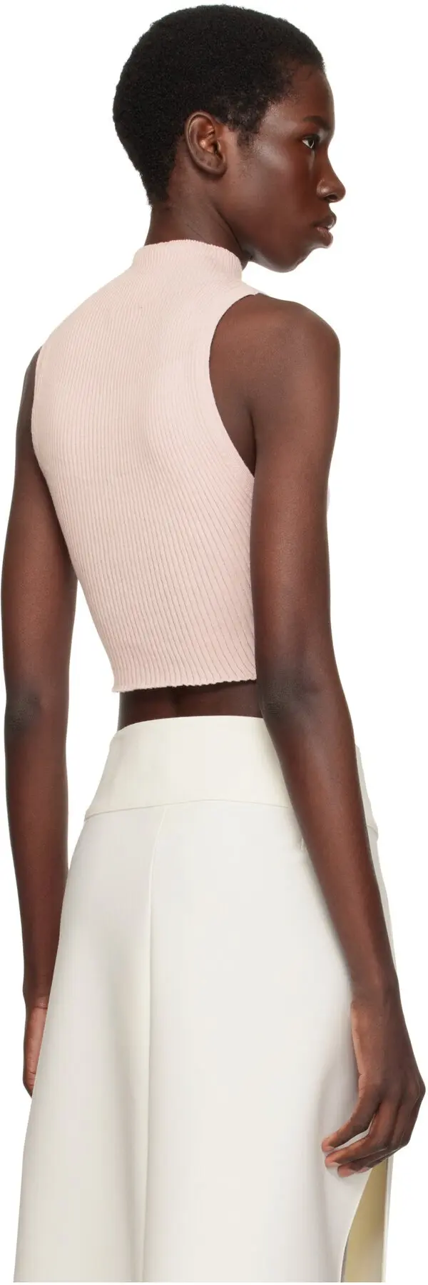 COURREGES Mock Neck Cropped Ribbed Tank Top - Salt Pink