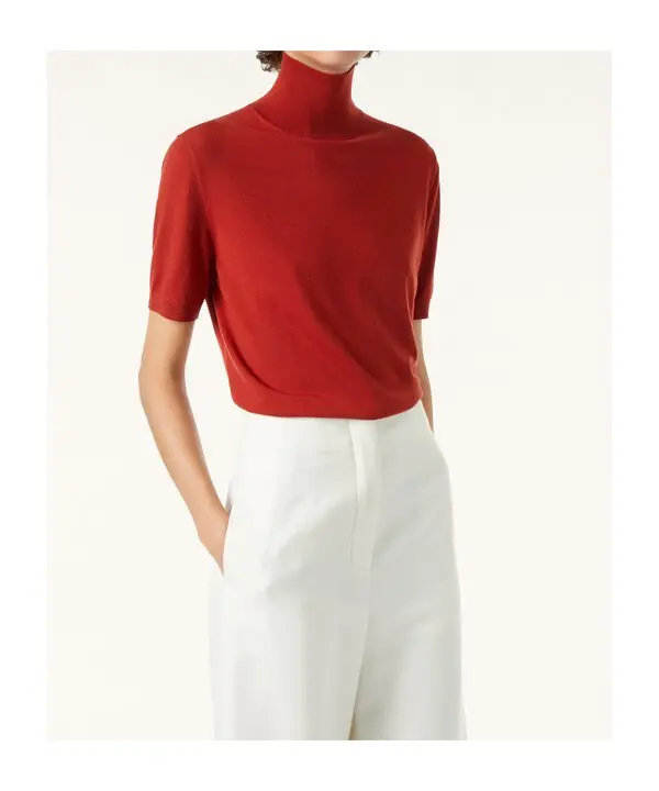 Loro Piana Short-sleeved Ribbed Turtleneck Sweater - Cycling Red