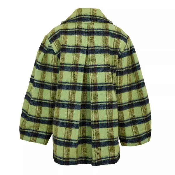 GANNI Brushed Wool Check Teddy Coat - Green