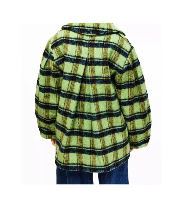 GANNI Brushed Wool Check Teddy Coat - Green