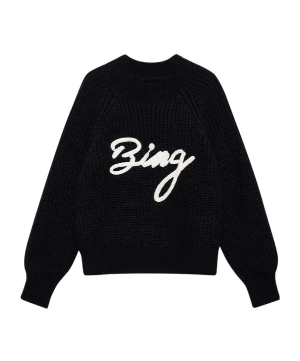 ANINE BING Logo Embroidered Crew Neck Sweater - Black