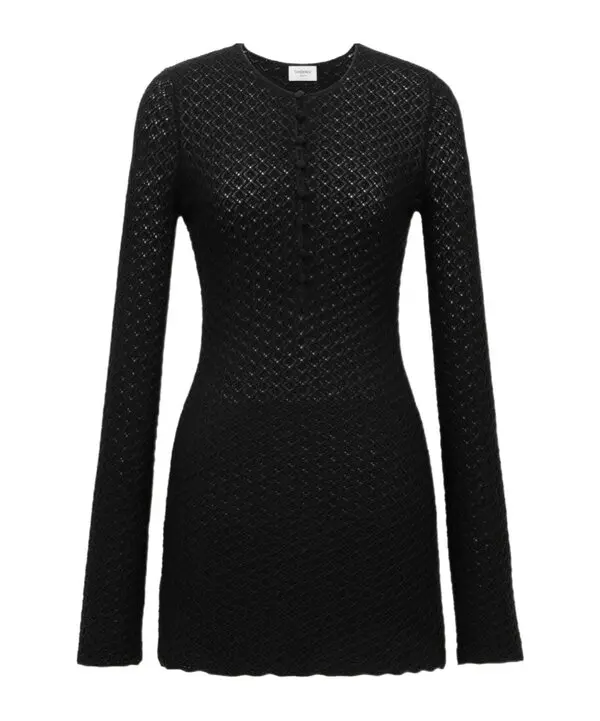 Saint Laurent Crochet-knit Long-sleeved Mini Dress