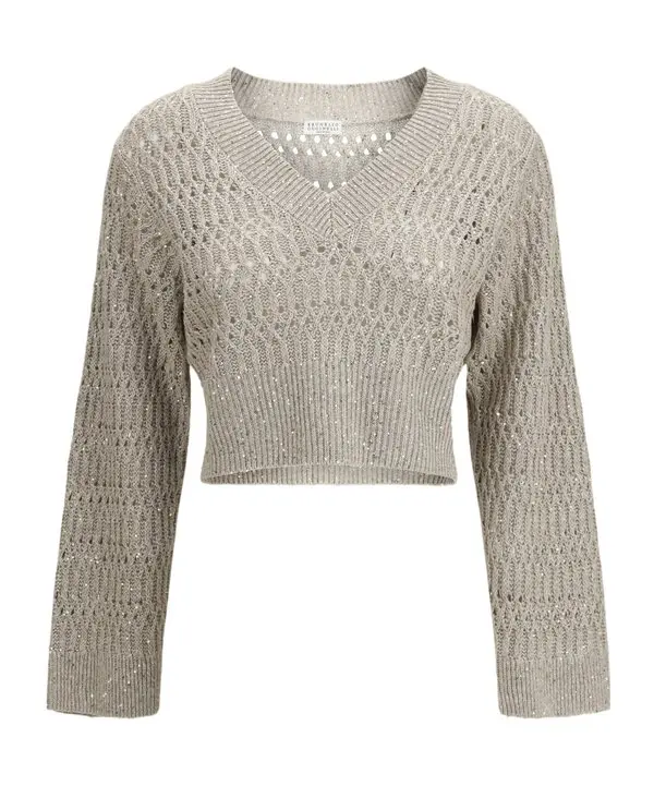 Brunello Cucinelli Long Sleeve V-neck Sweater With Sequins