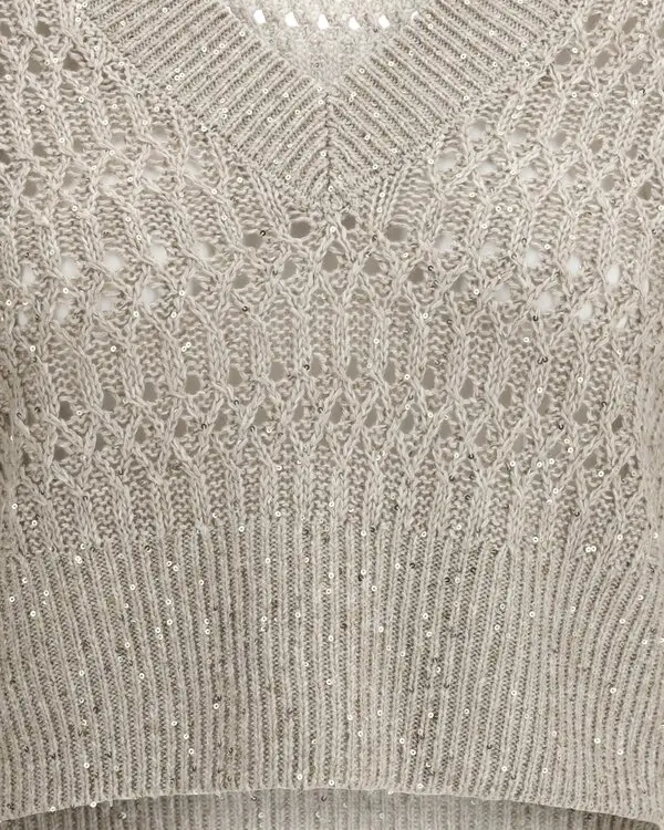 Brunello Cucinelli Long Sleeve V-neck Sweater With Sequins