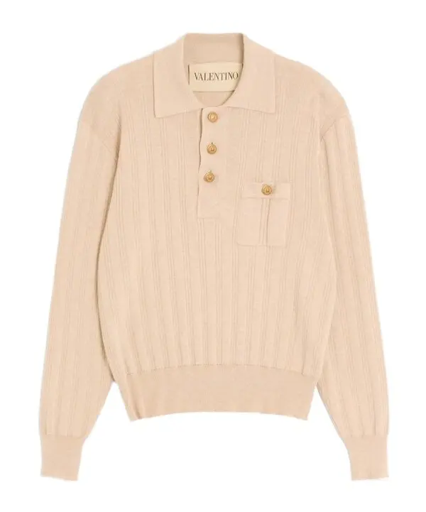 Valentino Garavani Button Detailed Long-sleeved Ribbed Polo Shirt