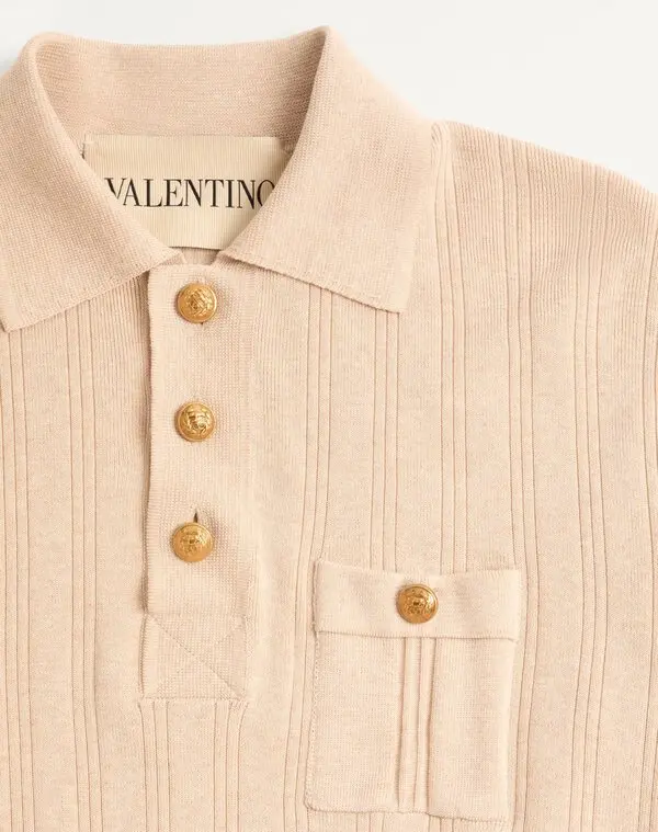 Valentino Garavani Button Detailed Long-sleeved Ribbed Polo Shirt