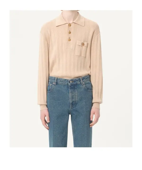 Valentino Garavani Button Detailed Long-sleeved Ribbed Polo Shirt