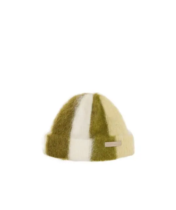 AMI Paris Striped De Coeur Beanie - Nude