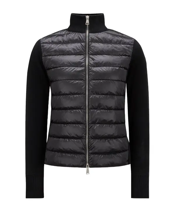 Moncler Quilted Padded Cardigan With Wool Knit