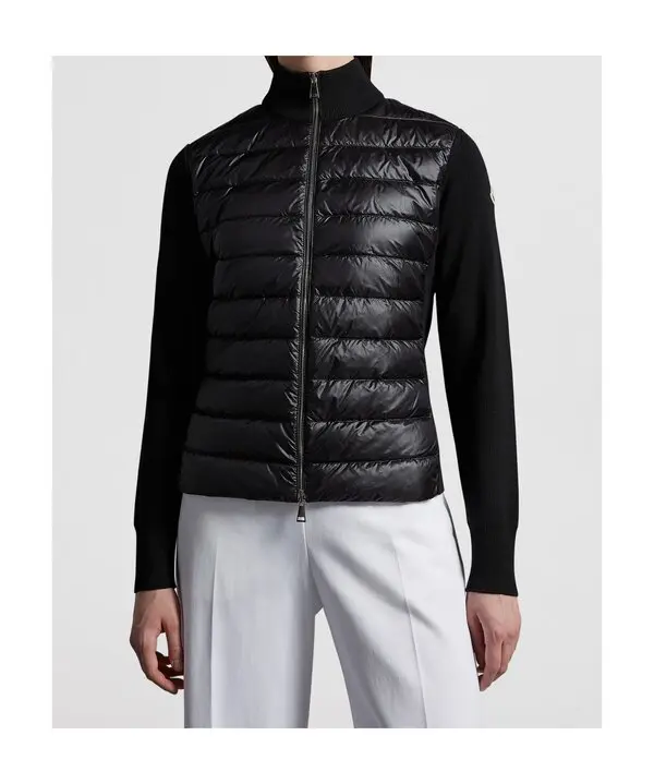 Moncler Quilted Padded Cardigan With Wool Knit
