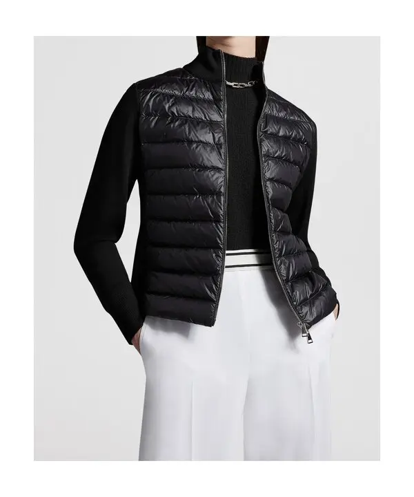 Moncler Quilted Padded Cardigan With Wool Knit