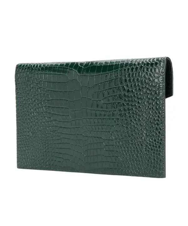 Saint Laurent Uptown Pouch In Crocodile Embossed Shiny Leather