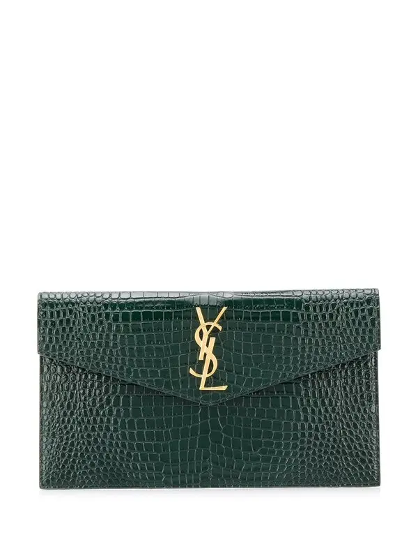 Saint Laurent Uptown Pouch In Crocodile Embossed Shiny Leather