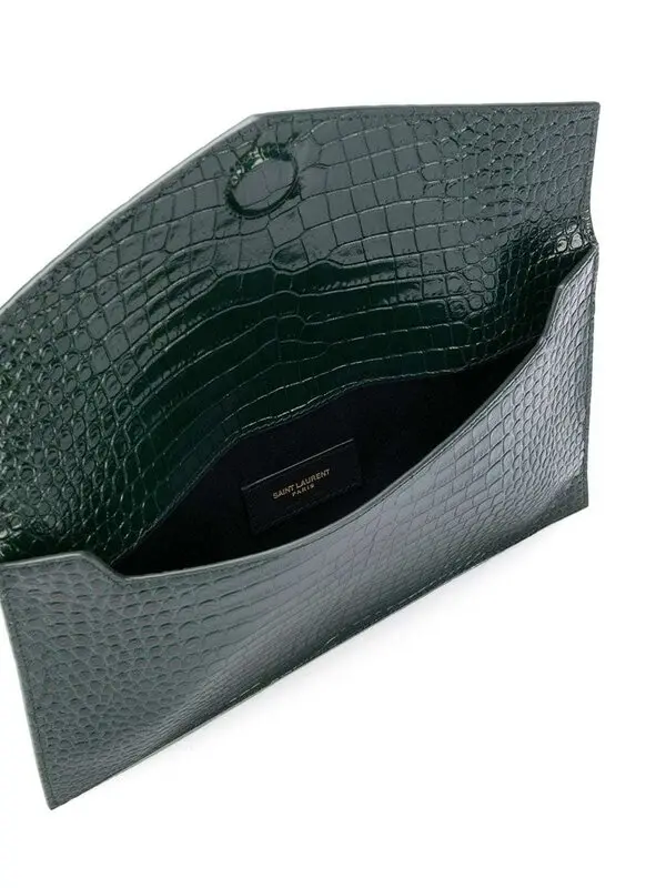 Saint Laurent Uptown Pouch In Crocodile Embossed Shiny Leather
