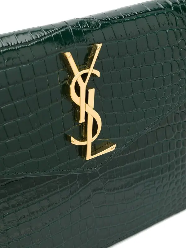 Saint Laurent Uptown Pouch In Crocodile Embossed Shiny Leather