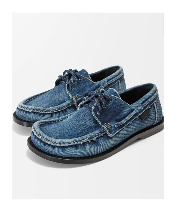 Loewe Campo Boat Shoe In Washed Denim