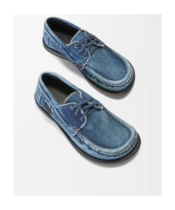 Loewe Campo Boat Shoe In Washed Denim