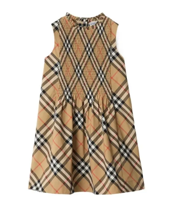 Burberry Check Cotton Poplin Dress With Frilled Collar - Sand