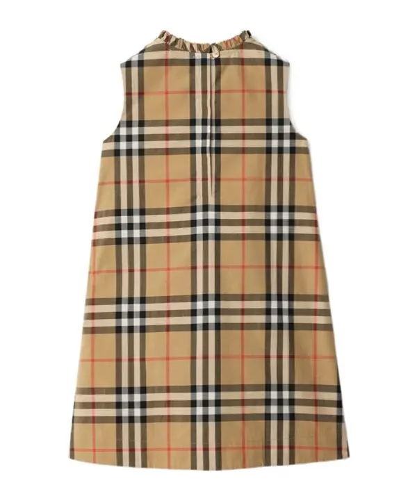 Burberry Check Cotton Poplin Dress With Frilled Collar - Sand