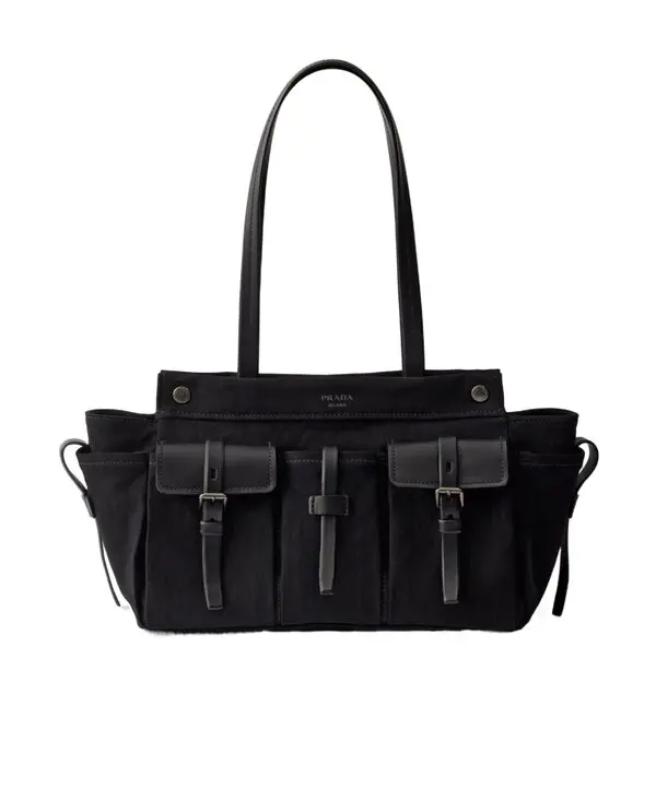 Prada Route Large Canvas And Leather Tote Bag