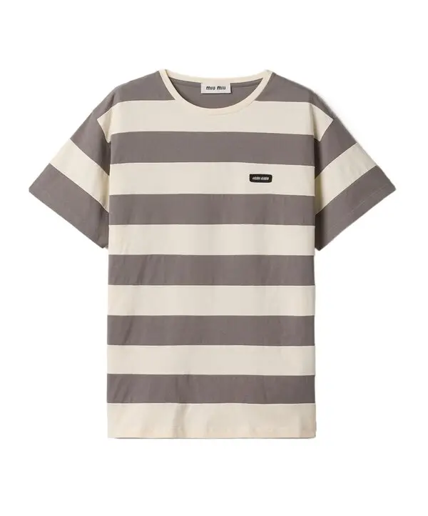 Miu Miu Striped Jersey T-shirt - Chalk/iron