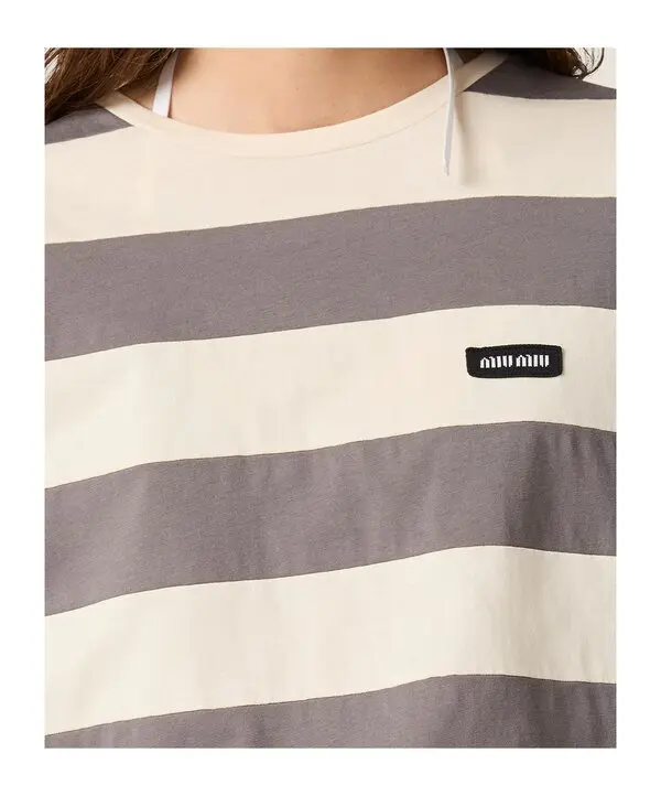Miu Miu Striped Jersey T-shirt - Chalk/iron