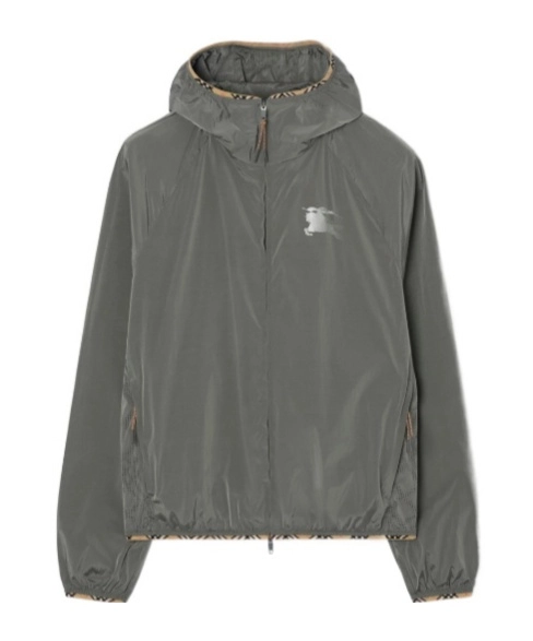 Burberry Nylon Hooded Jacket With Signature Check Taping