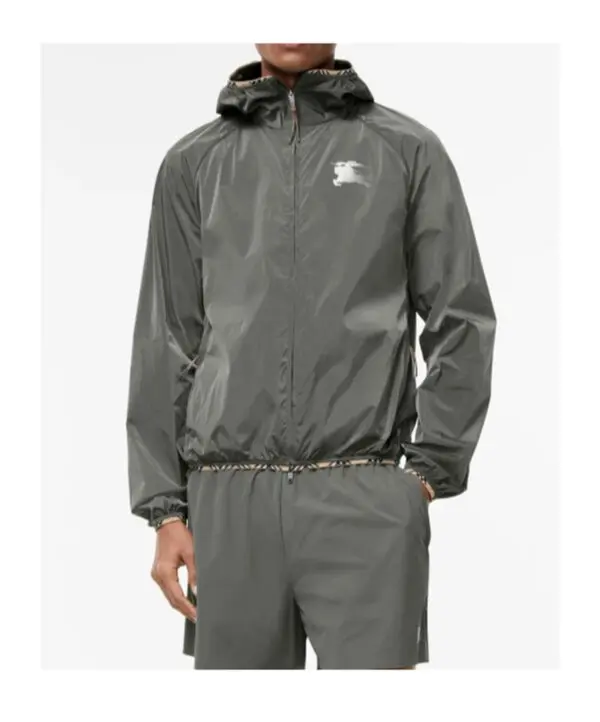 Burberry Nylon Hooded Jacket With Signature Check Taping