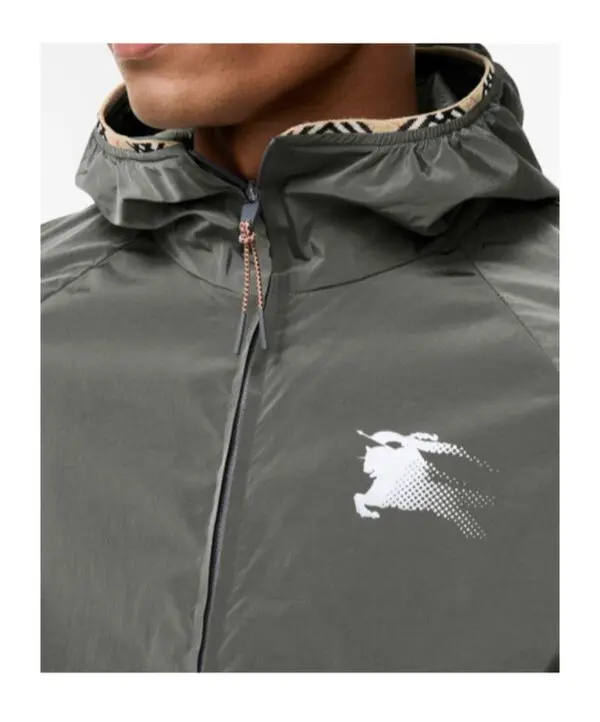 Burberry Nylon Hooded Jacket With Signature Check Taping