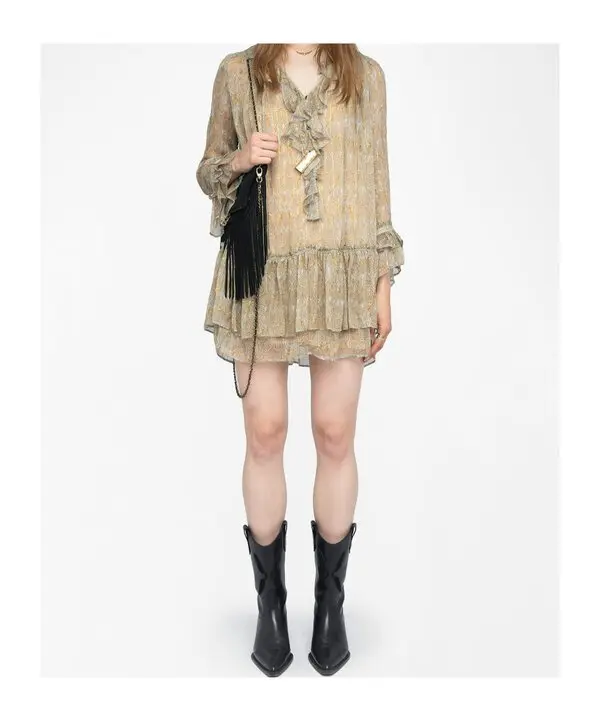 Zadig&Voltaire Long Sleeve Printed Chiffon Mini Dress
