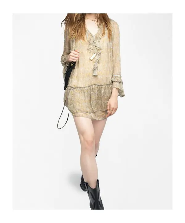 Zadig&Voltaire Long Sleeve Printed Chiffon Mini Dress